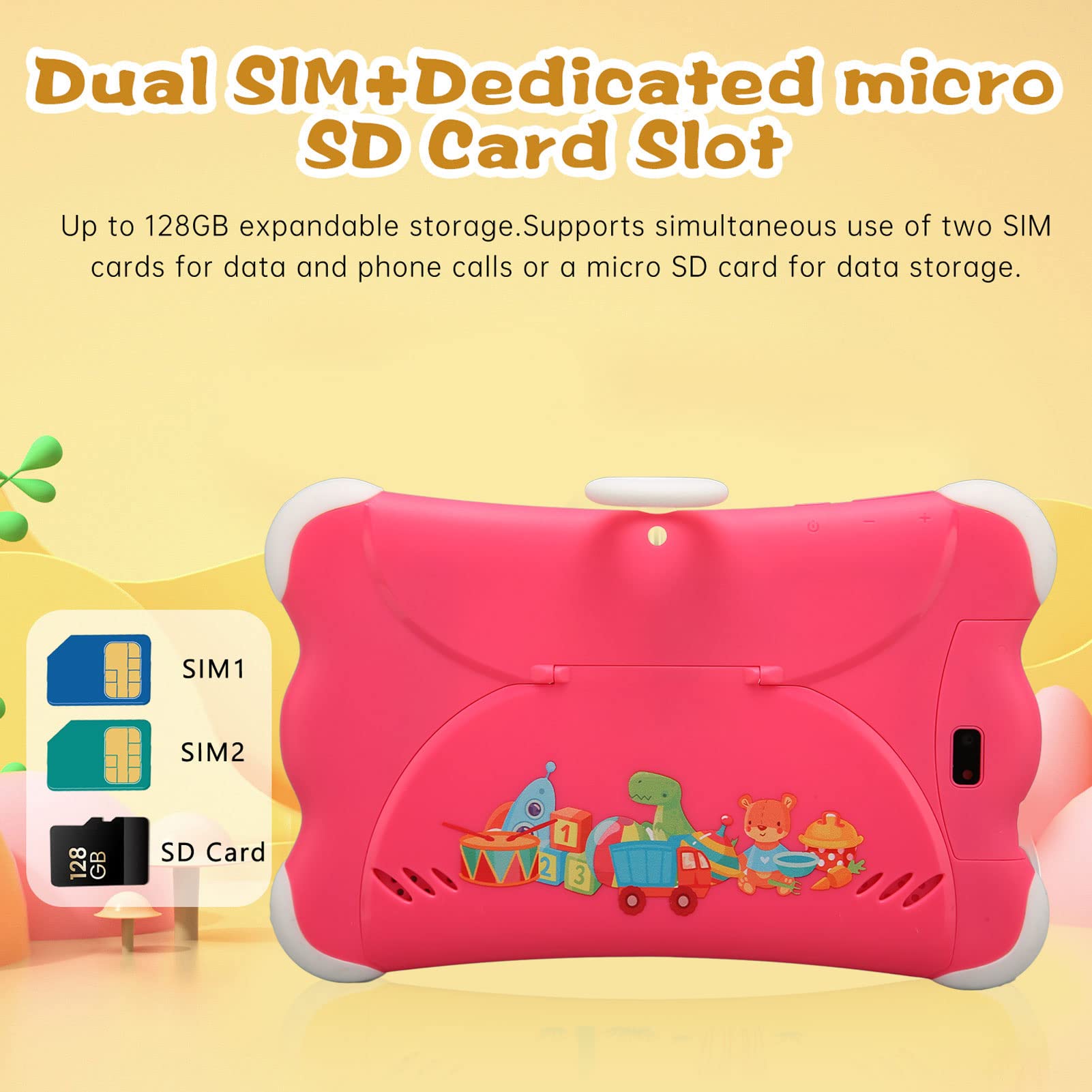 GLOGLOW Kids Tablet, 7 Inch 1280x800 128GB Expandable Storage 100β240V MTK6582 Toddler Tablet for Play (US Plug)