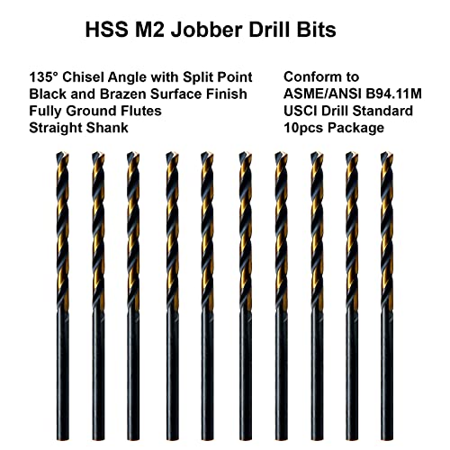 MAXTOOL 3/64" 10pcs Identical Jobber Length Drills HSS M2 Twist Drill Bits Fully Ground Black & Bronze Straight Shank Drills; JBF02H10R03P10