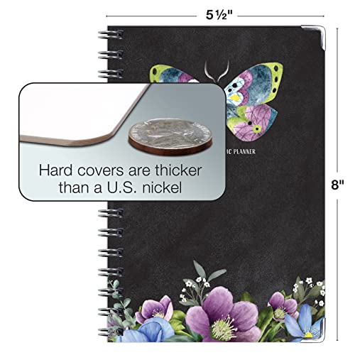 HARDCOVER Academic Year 2023-2024 Planner: (June 2023 Through July 2024) 5.5"x8" Daily Weekly Monthly Planner Yearly Agenda. Bookmark, Pocket Folder and Sticky Note Set (Midnight Butterfly)