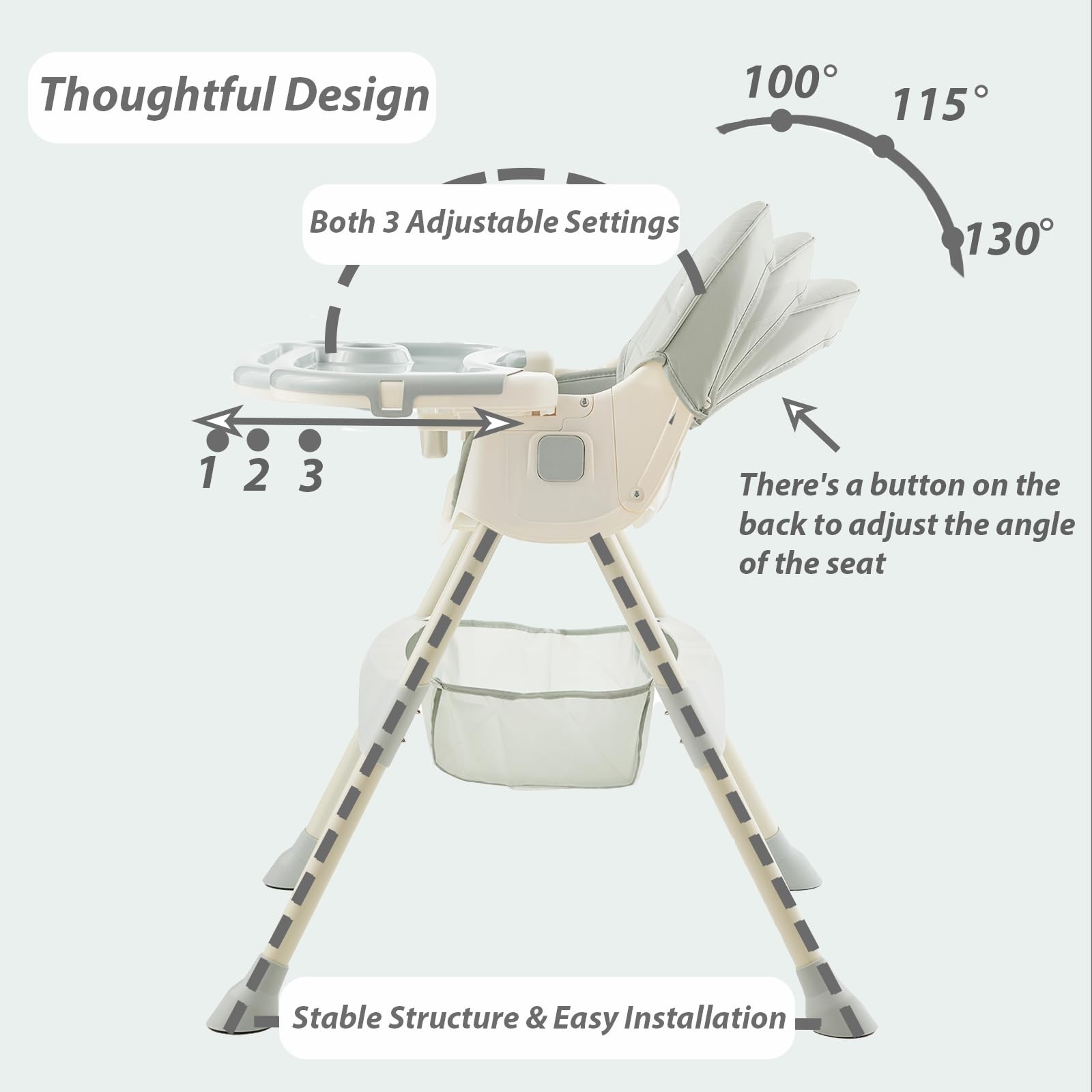 High Chair 4 in 1, High Chairs for Babies and Toddlers, Convertible High Chair with Removable Plastic Tray, 360° Lockable Wheels, Adjustable Backrest & Safety Harness(Green)