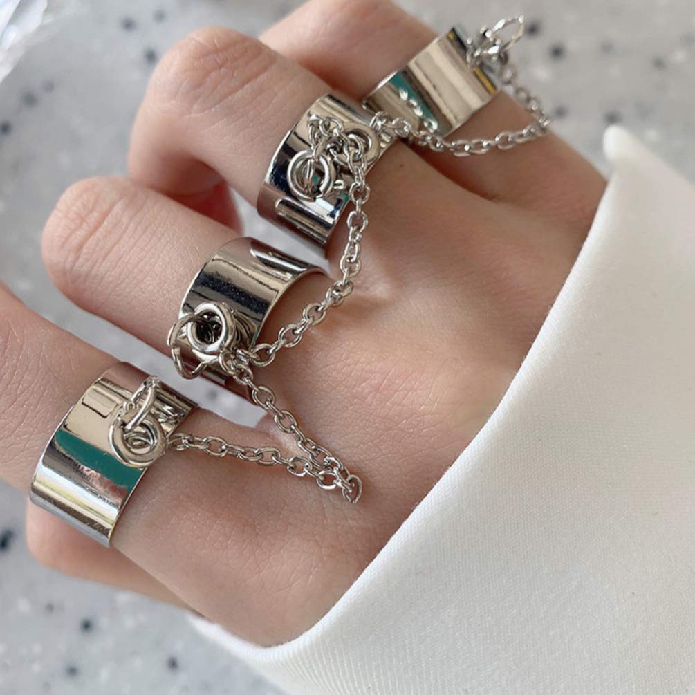 Generic Gothic Knuckle Ring Set Vintage Cross Chain Open Finger Rings Statement Ring Retro Adjustable Stackable Rings Set, 114642ATNQQ2, Small, Silver