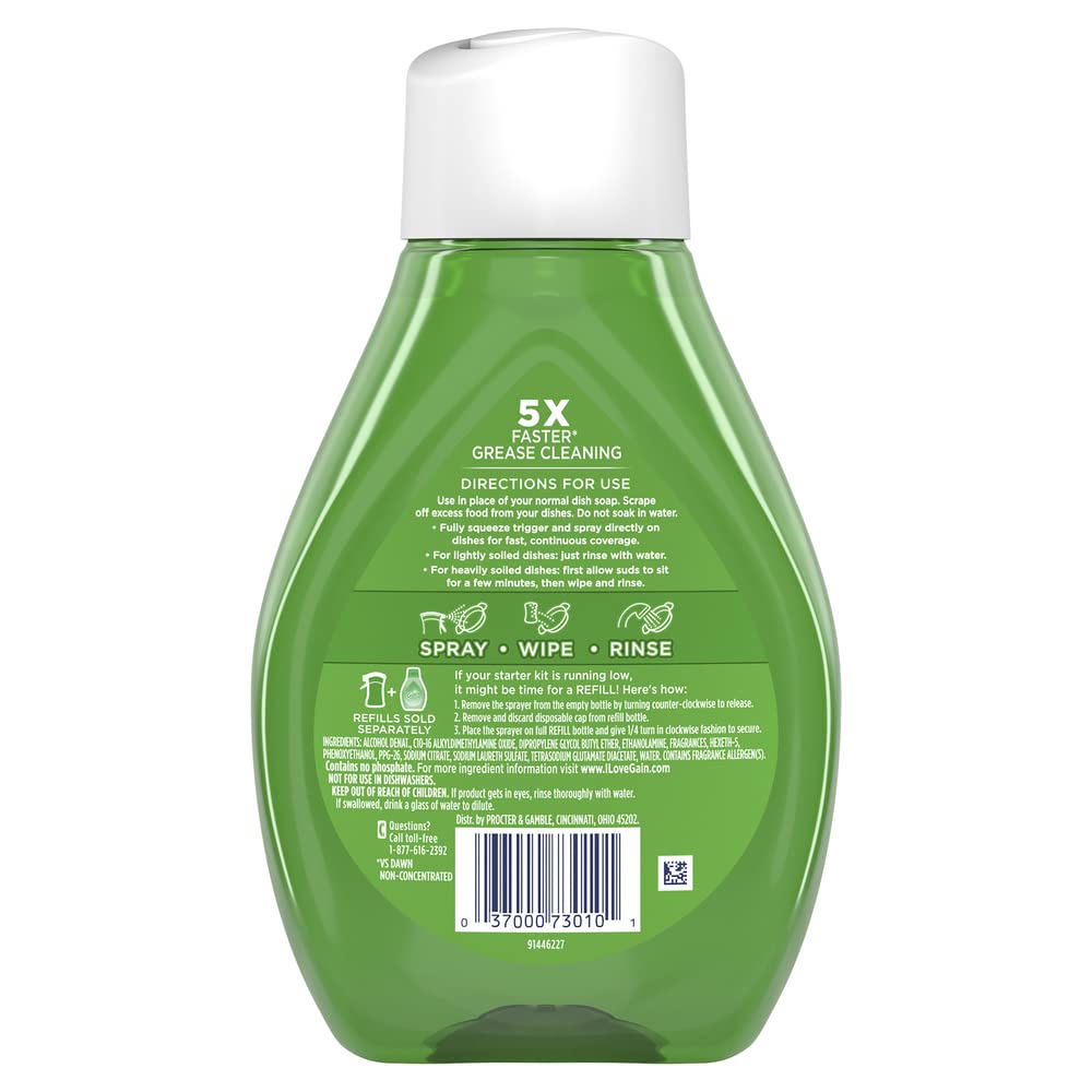 Gain Powerblast Dish Spray, Dish Soap, Original Scent Bundle, 1 Spray (16oz) + 3 Refills (16oz each)