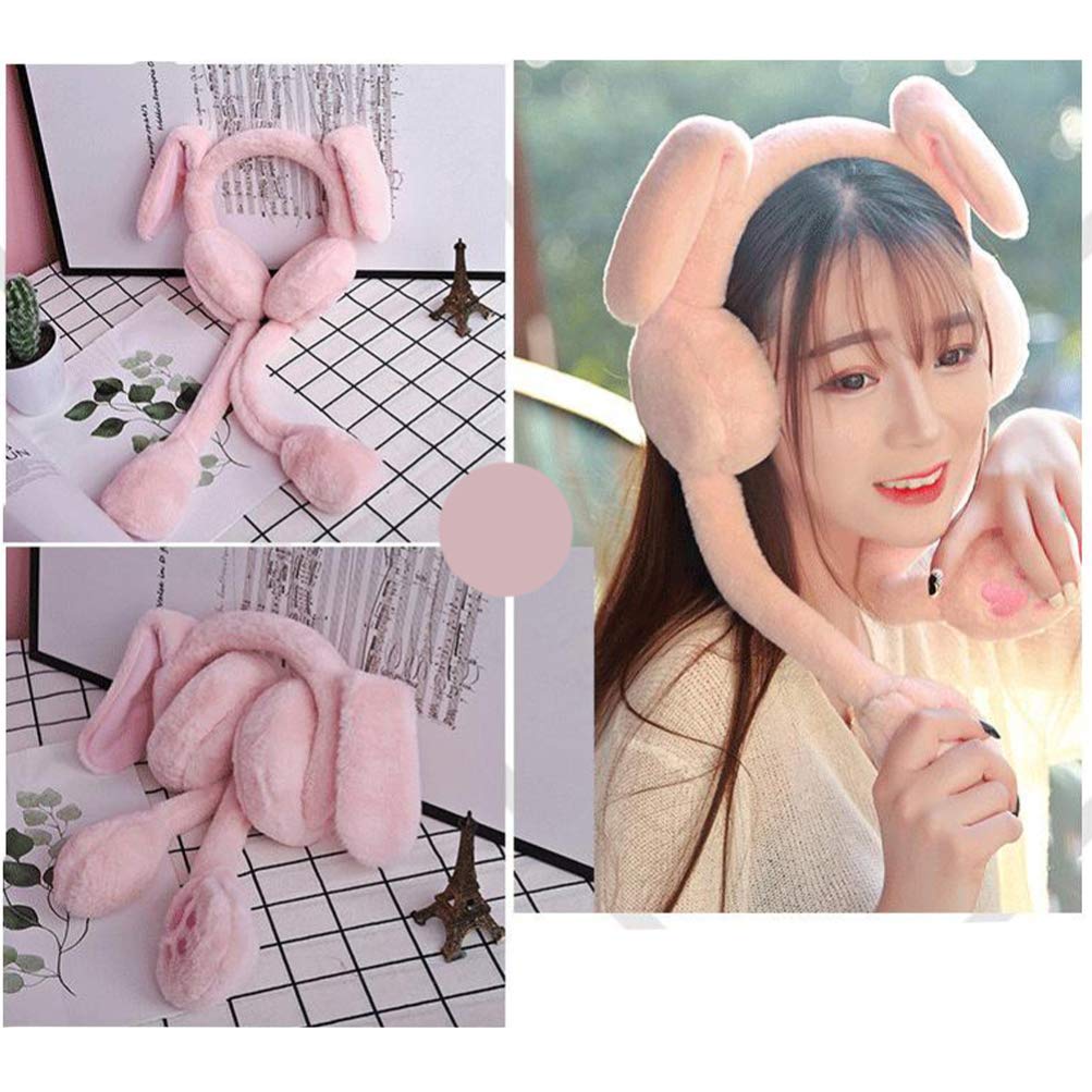 generic Rabbit Ear Earmuffs Easter Rabbit Ear Headbands Winter Ear Warmers for Women Girls Pink QT7301733AYUT