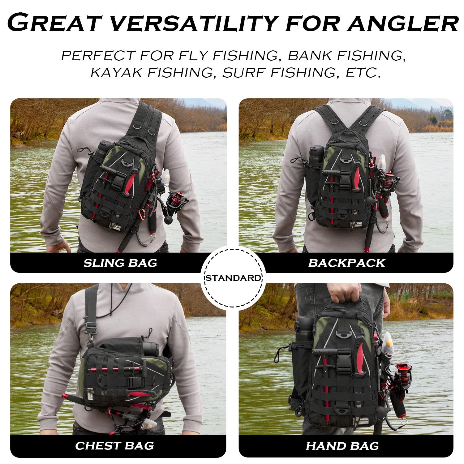 Ghosthorn Fishing Backpack with 2 3600 Tackle Boxes, Fishing Tackle Bag with Tackle Tray Box Included