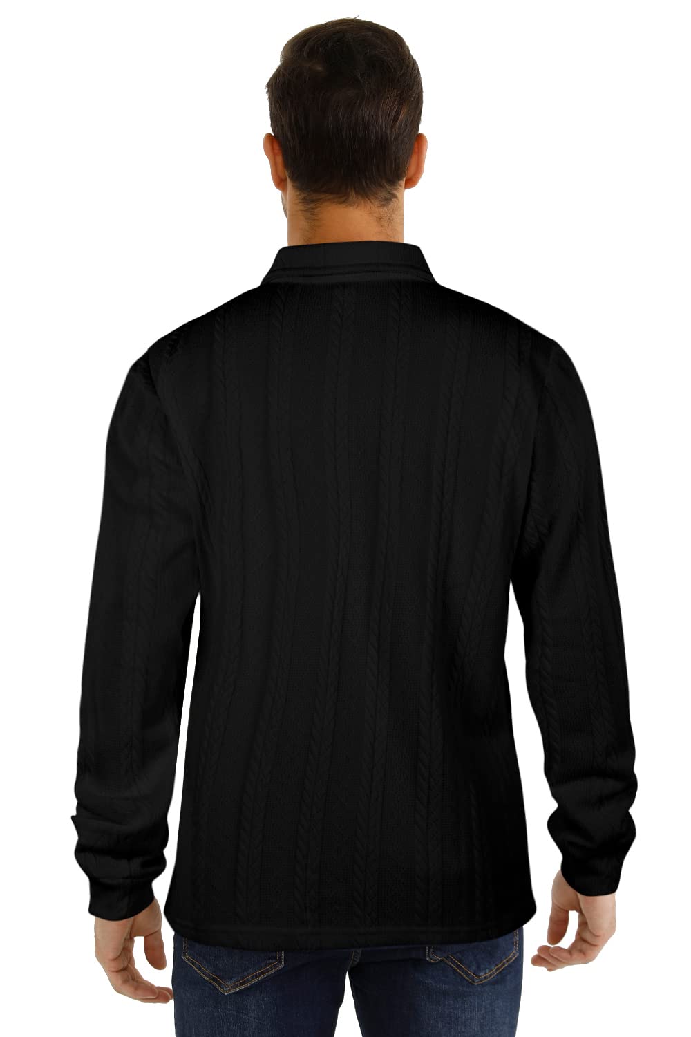 GINGTTO Mens Long Sleeve Collared Polo Sweater Cotton Ribbed Knit Golf Shirt for Men Black XL