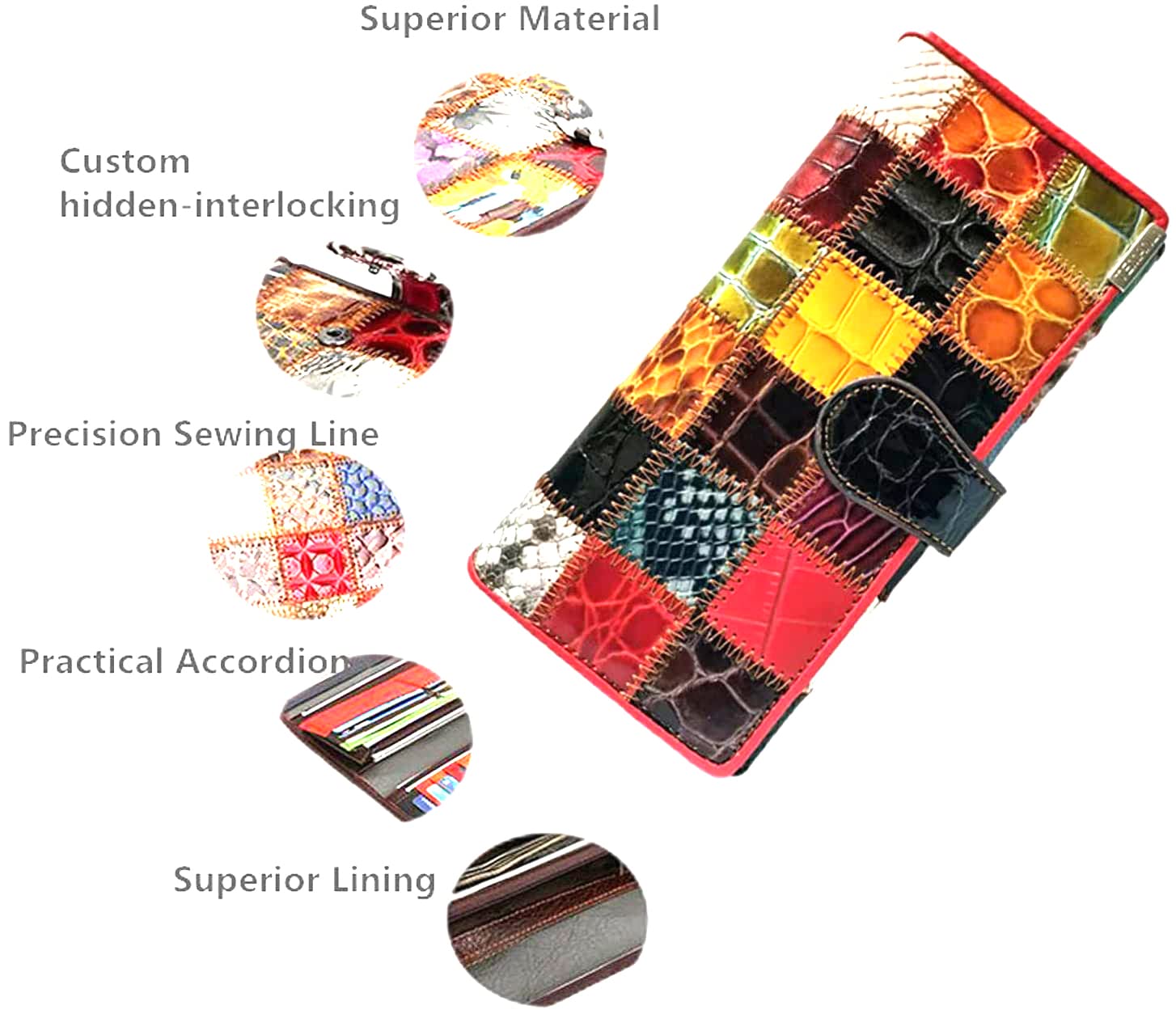 IAGOM Women Multicolor Wallets Leather Clutch Long Wallet for Women Card Holder Organizer Travel Purse with Box
