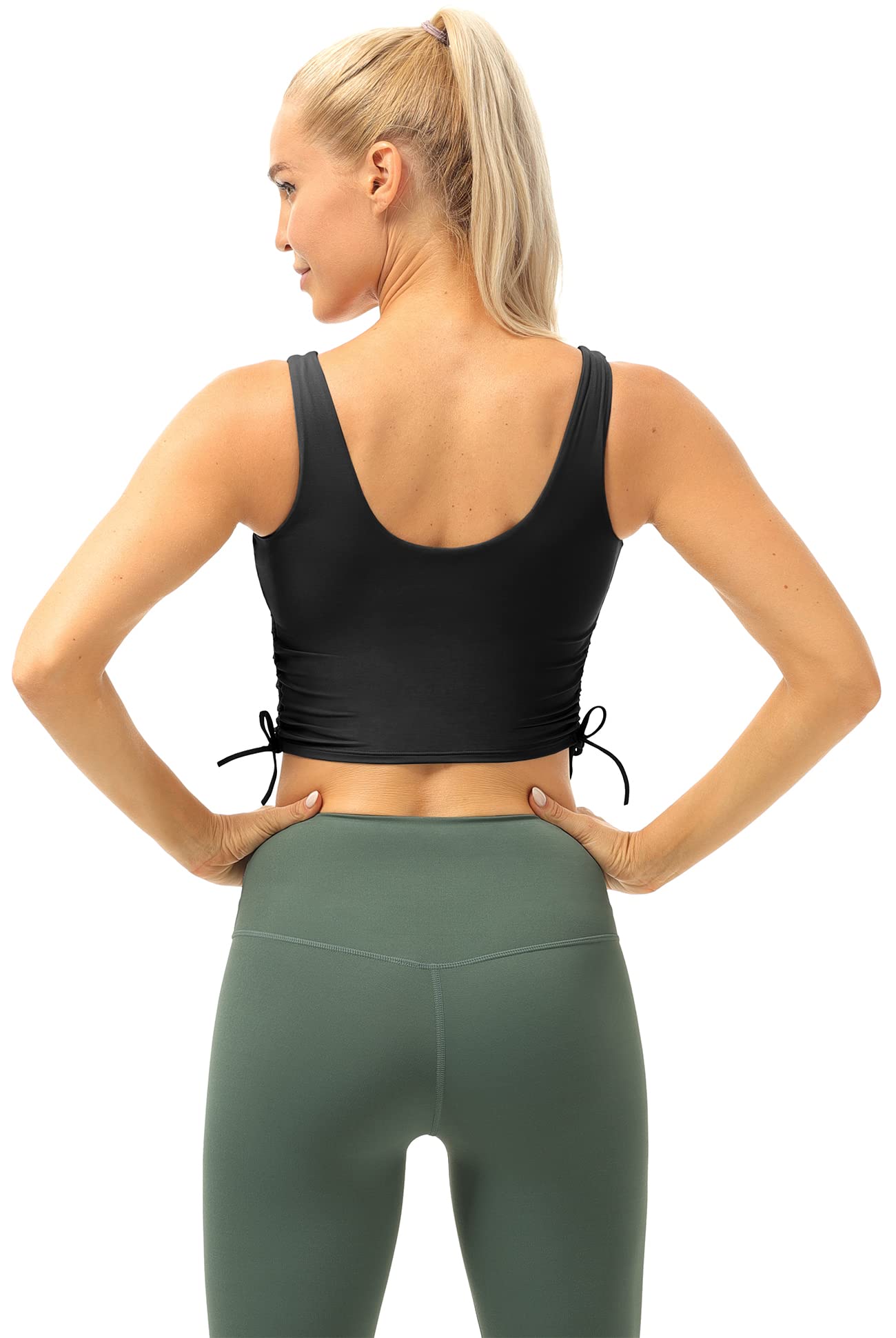 icyzone Padded Workout Tank Tops for Women, U Back Athletic Yoga Running Crop Tops with Built in Bra (Black, S)