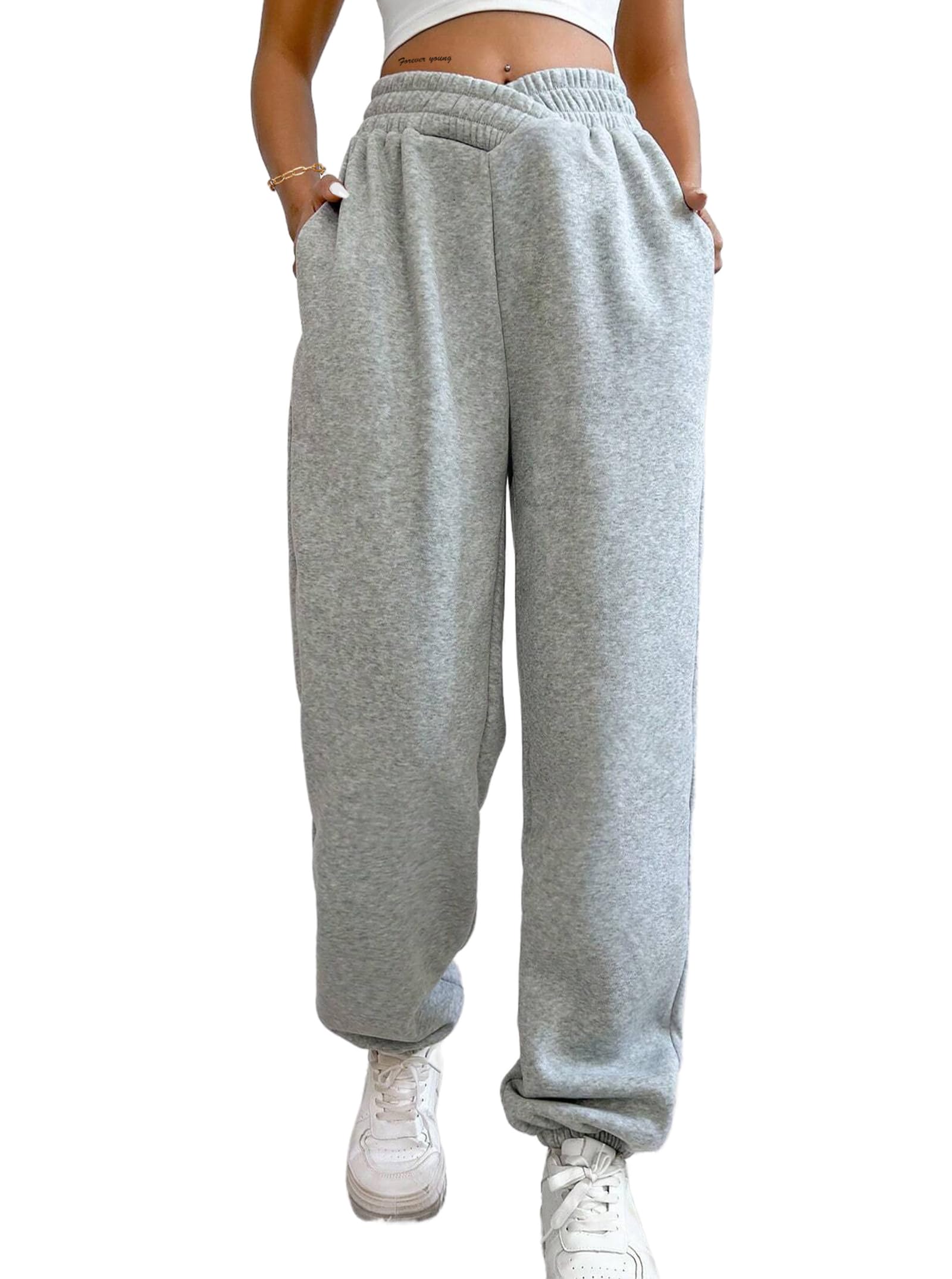 Hilinker Women's High Waisted Letter Print Sweatpants Baggy Drawstring Elastic Joggers Black X-Large