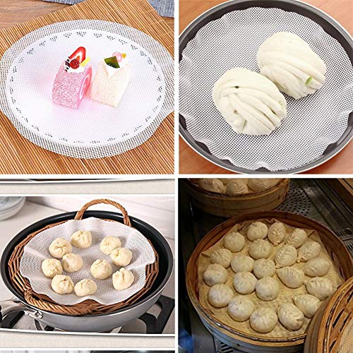 Inchant 5Pcs Kitchen Silicone Steamer Mesh Non-Stick Pad Round Shape Dumplings Mat Steamed Buns Baking Pastry Dim Sum Mesh(11" Diameter)