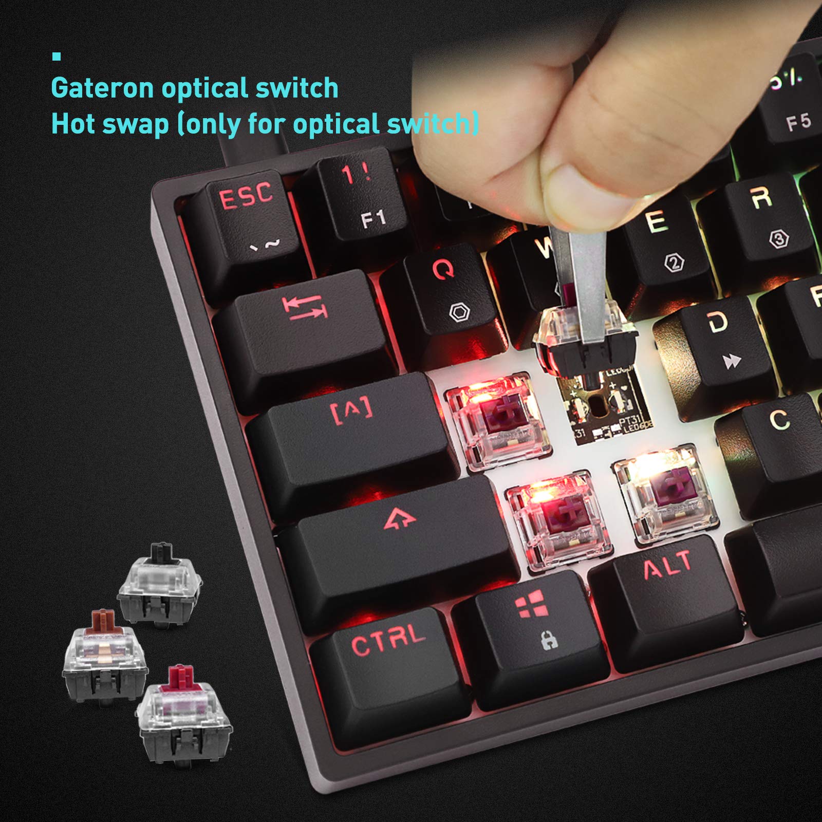 GIM KB-64 60% Mechanical Gaming Keyboard, 64 Keys RGB Backlit Hot Swappable Wired Keyboard with Full Keys Programmable (Gateron Optical Brown Switch)