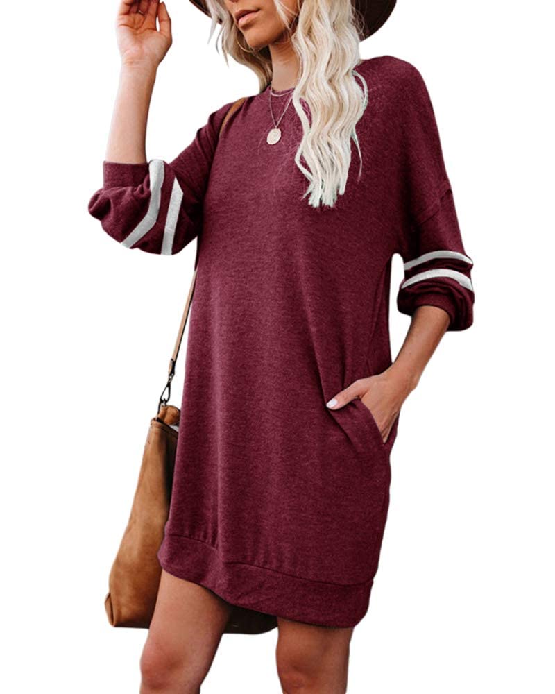 GIBLY Women's Sweatshirt Dress Casual Striped Long Sleeve Dress with Pockets