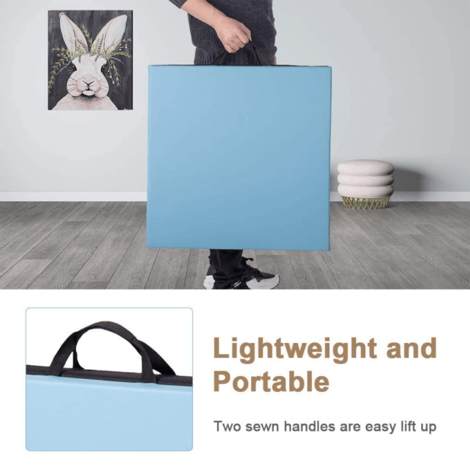 Gymnastics Mat Exercise Mats Workout Mat with Carrying Handle, Anti-Tear Lightweight Exercise Mat Folding Extra Thick Tumbling Mats Indoor/Outdoor Gymnastics Equipment for Kids Adults, Blue