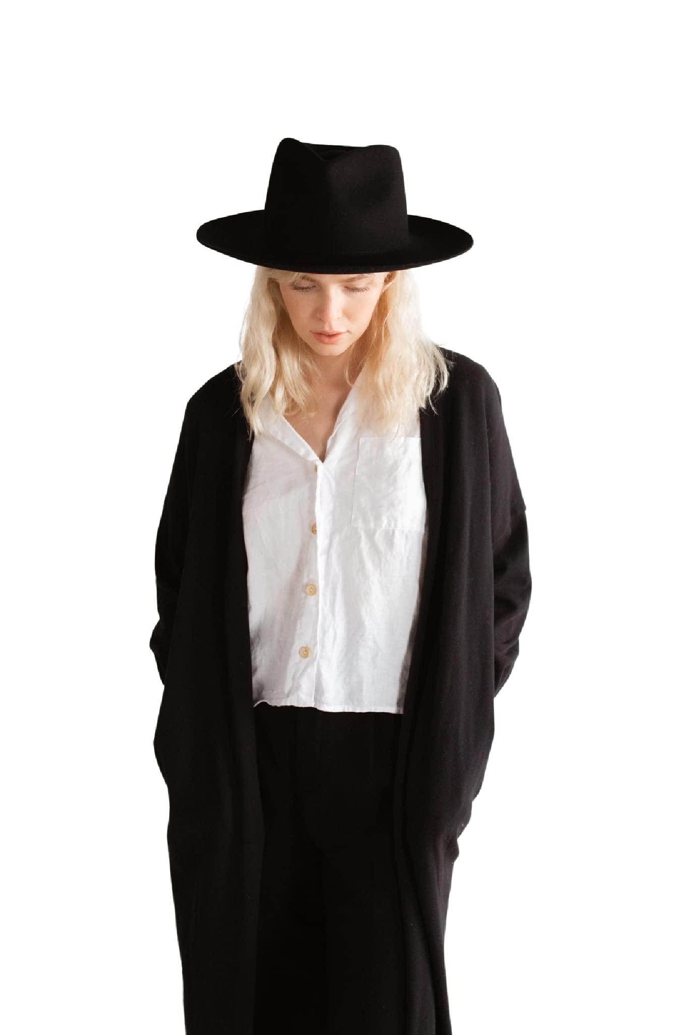 Gigi Pip Women's Rancher Hat Western Short Brim Fedora Australian Wool Felt Zephyr, Mix Ivory, M/L