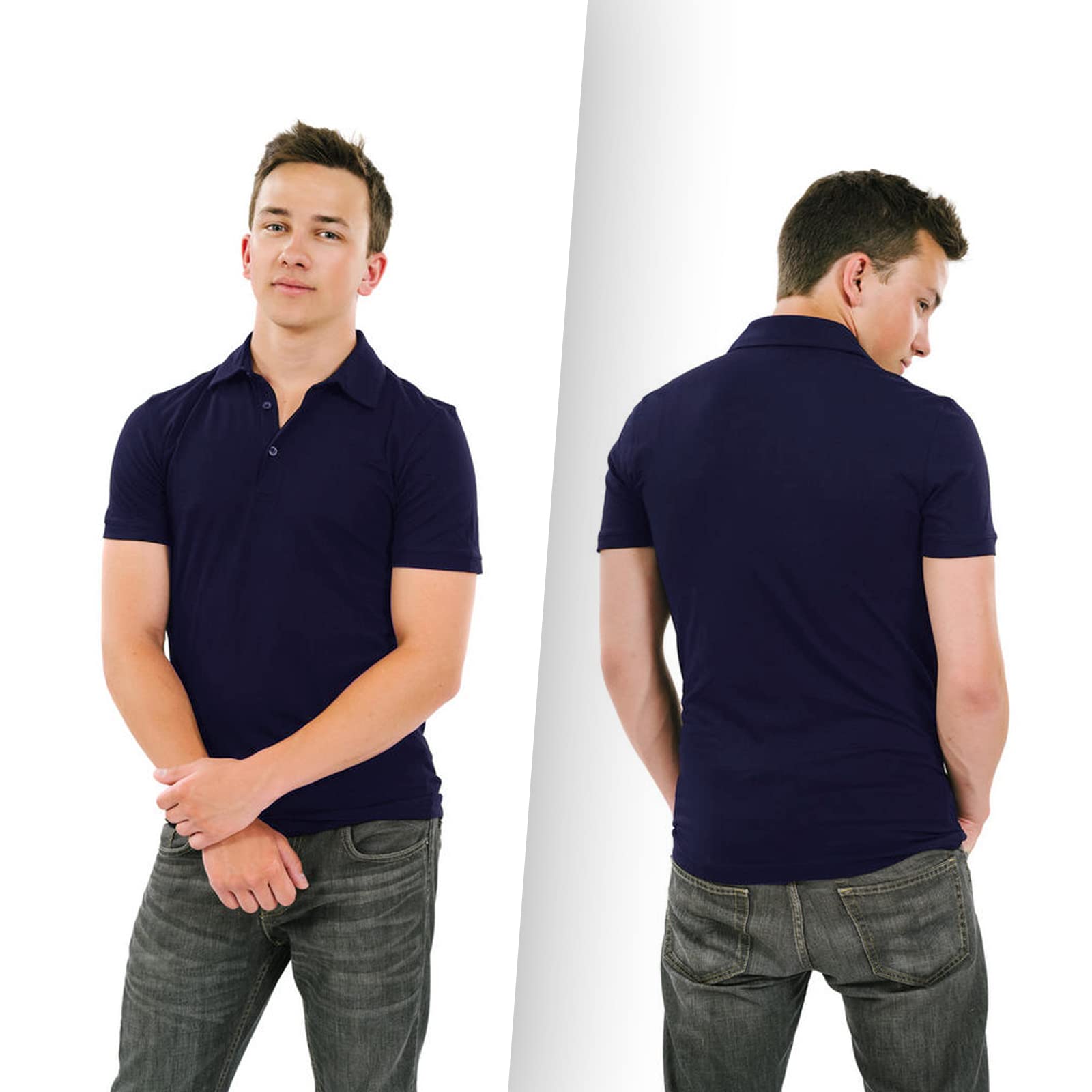 Hudugty Mens Polo Shirts Short Sleeve Regular Fit Cotton Pique Polo Shirt Moisture Wicking Golf Shirt Navy Medium