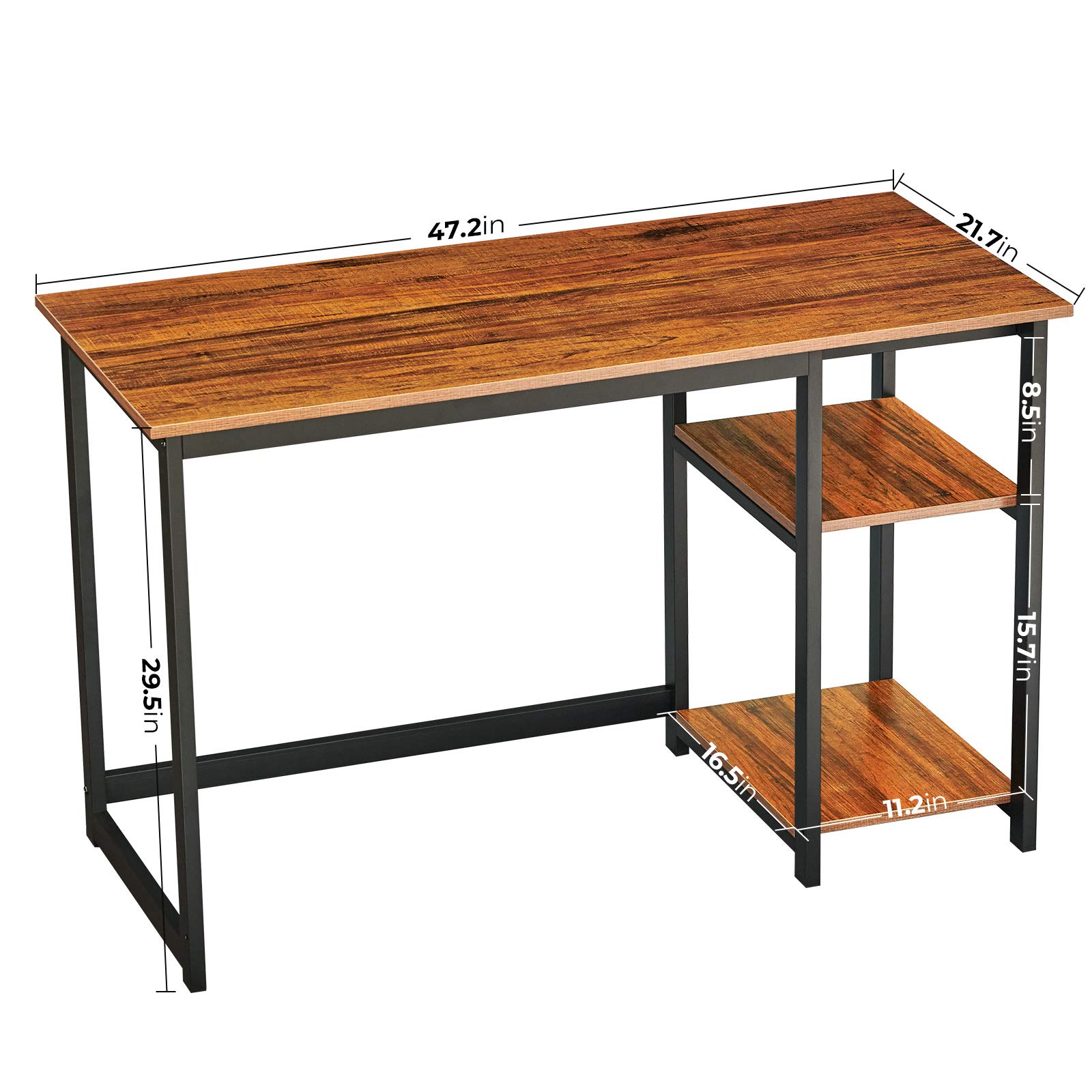 GreenForest Office Desk with 2-Tier Storage Shelves 47 inch Computer Desk Modern PC Laptop Workstation Study Working Writing Desk, Walnut