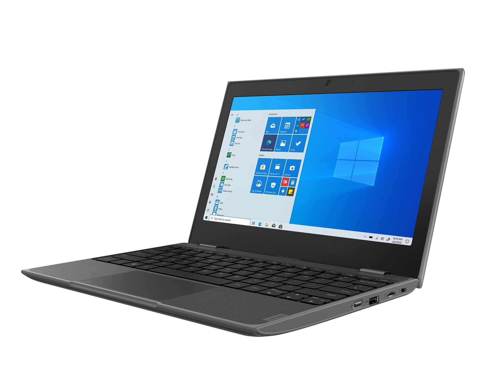 Lenovo 2022 100e 2nd Gen AST 11.6" HD Laptop, Intel Celeron N4020 Processor, 4GB RAM, 128GB eMMC, HD Webcam, Intel Integrated Graphics, Windows 10 Pro, Black, 32GB Snow Bell USB Card