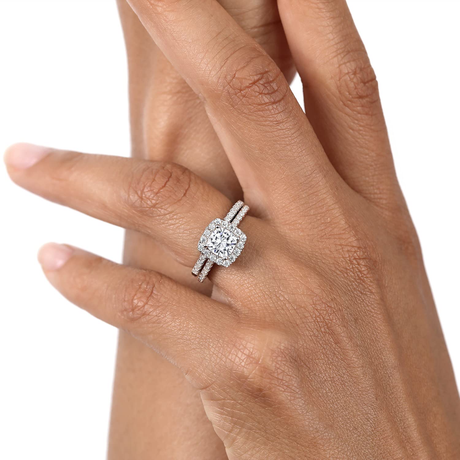 Gem Stone King 925 Sterling Silver Moissanite Women Wedding Engagement Ring Band Bridal Set (1.62 Cttw, Available in size 5, 6, 7, 8, 9)