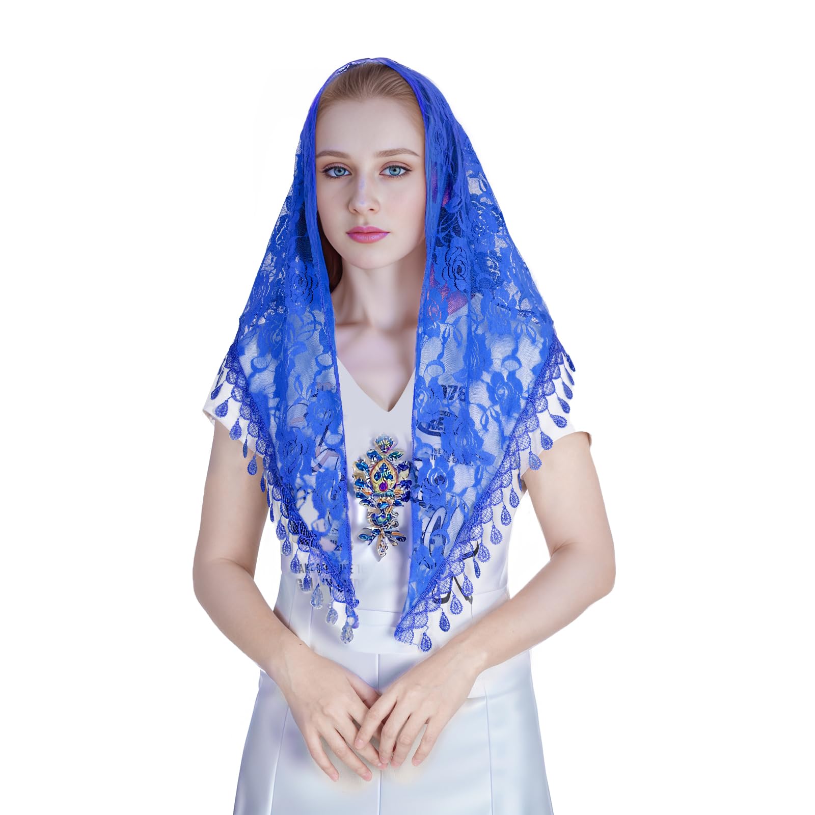 Lystaii Mass Veil Triangle Mantilla Triangle Lace Infinity Veils Cathedral Head Covering Latin Church Veil Chapel Scarf (Black)
