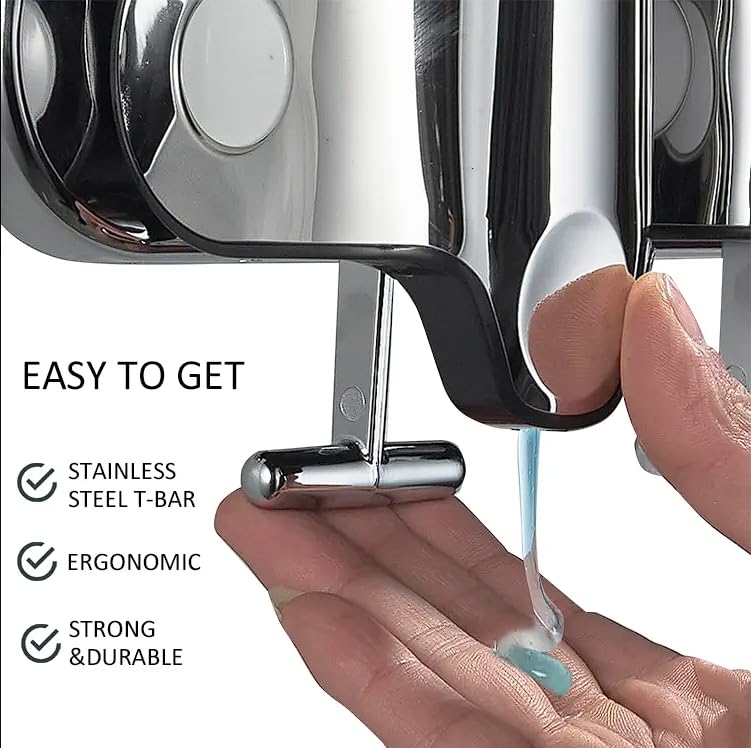 Handmade Shower 3 in 1 Chamber Soap Pump Dispenser Wall Mounted, Organizer for Kitchen, Bathroom, Hotel, Holds Shower Gel and Multipurpose, (3 Chamber, Non-Drill Wall) ChromeLid/top** (Black)