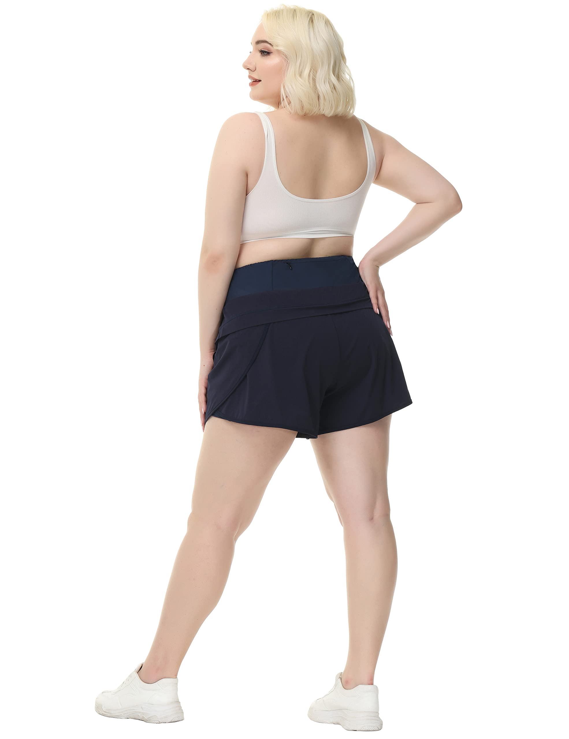 Hanna Nikole Womens High Waisted Running Shorts Quick Dry Athletic Workout Shorts with Liner Zipper Pockets 16W Navy Blue