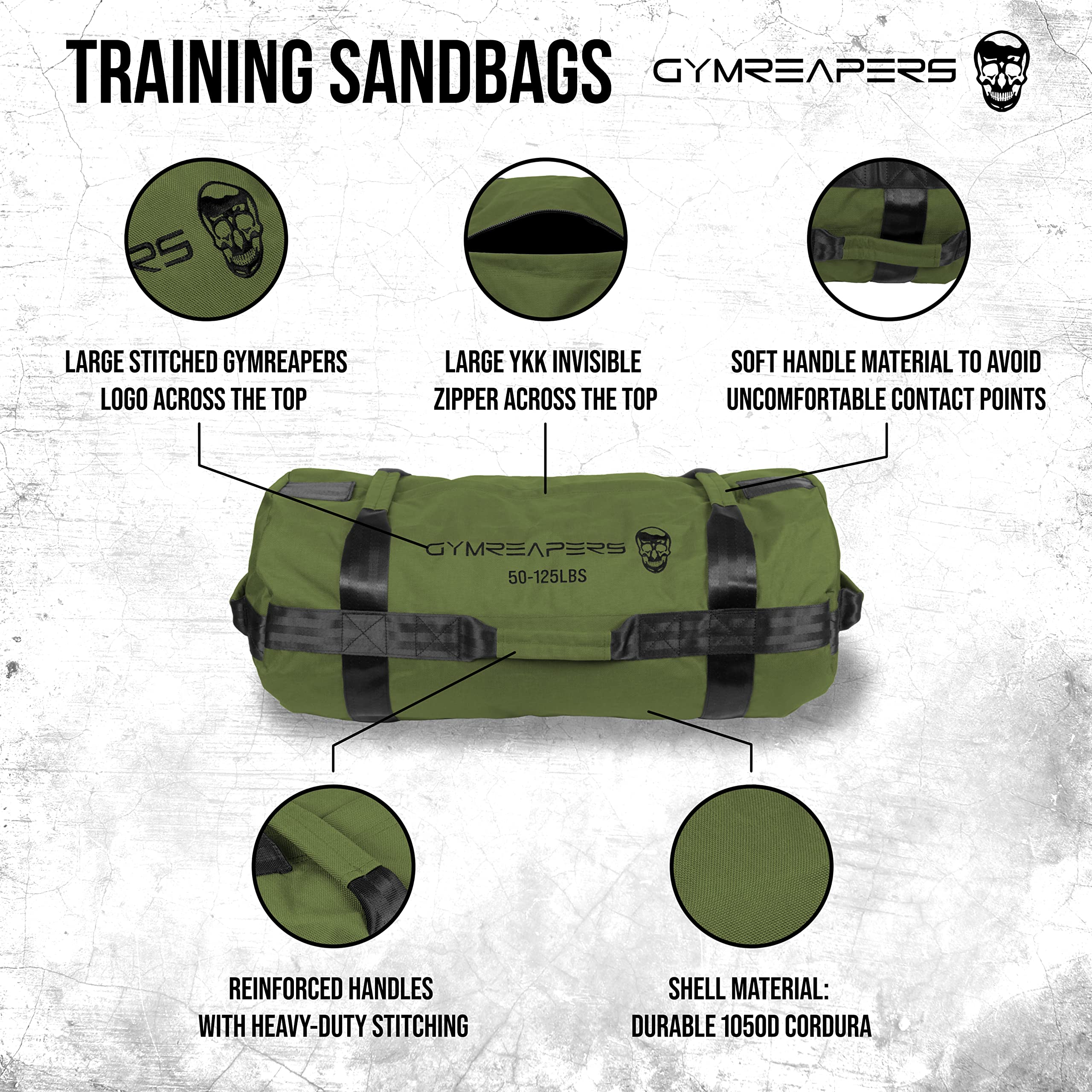 Gymreapers Strength Training Sandbags - Heavy Duty Workout Equipment for Home Training, Cross Training, Military Conditioning & Exercises (Black, 50-125 lbs)