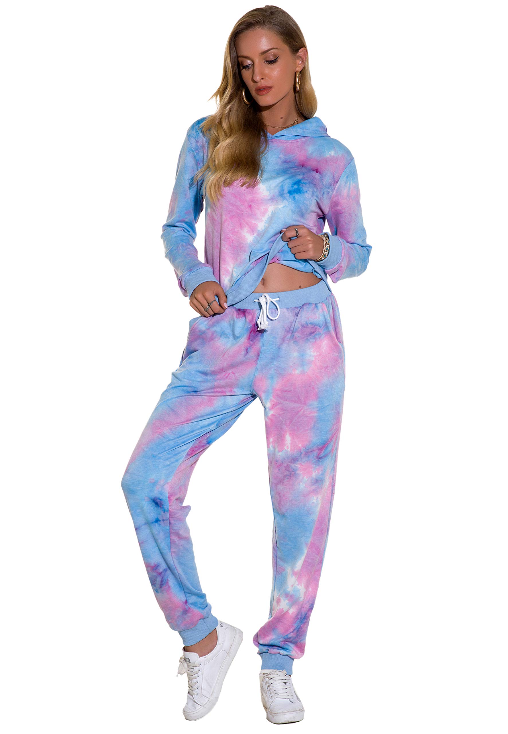 GUANYY Women’s 2 Piece Outfits Casual Sweatsuits Pants Set, Purple and Blue, Size Small