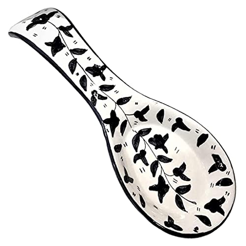 Handcrafted Ceramics from The Bethlehem Holy Land- Hand-Painted Ceramic Spoon Rest -Ladle Holder… (Blue Flower)