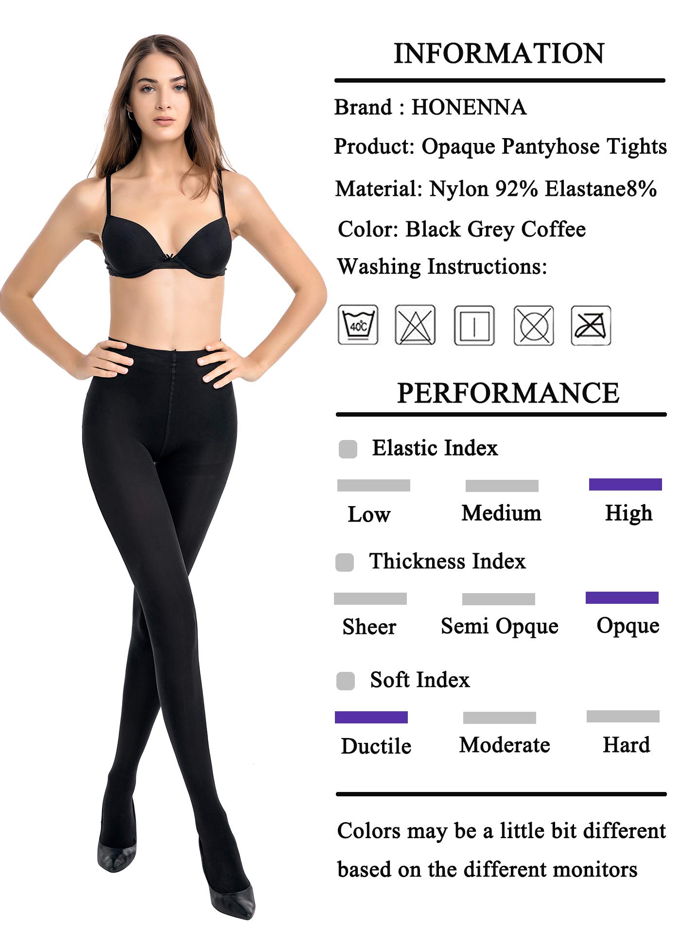 HONENNA Women's Control Top High Elastic Soft Opaque Pantyhose Tights, 1 Pair Pink L-XL