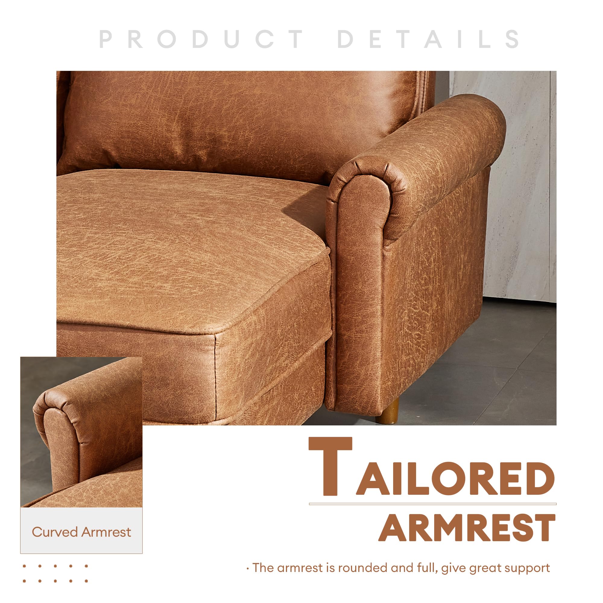 Weaxty 81.55" Sofa Couch, L Shaped Faux Leather Sectional with Chaise Suede Fabric Couch Sofas with Comfortable Cushions for Small Space Living Room Apartment, Right Chaise Brown