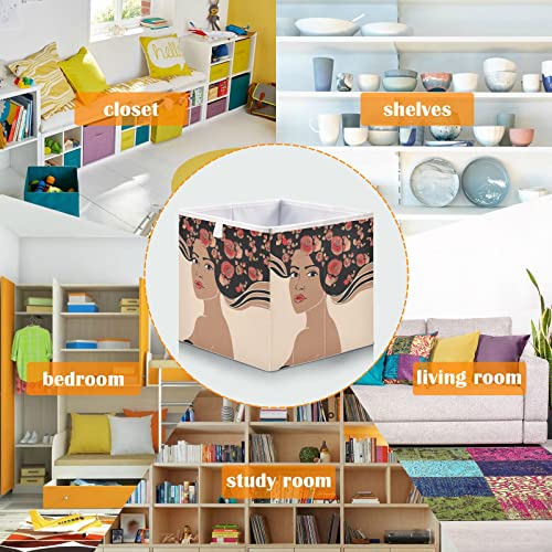 Girl Hair Roses Storage Basket Storage Bin Square Collapsible Toy Bins Clothes Toys Bin Organizer for Childrens Toys Playroom