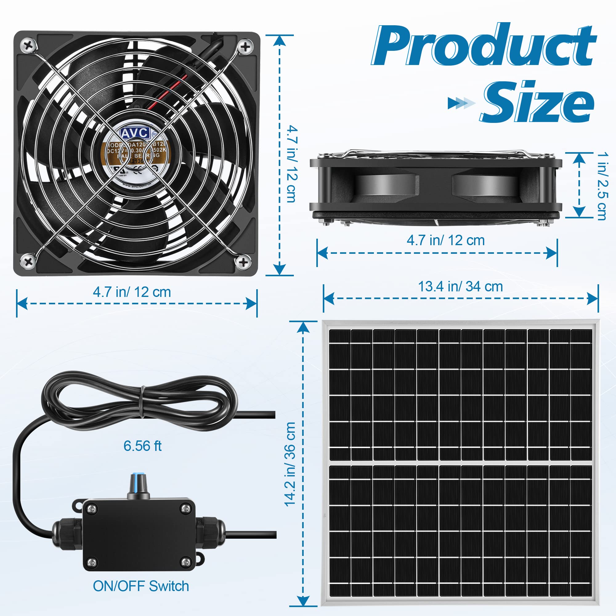 Gulfmew 2 Set Solar Fan 20W Solar Powered Fan for Chicken Coop with 3Pcs Waterproof Cooling Ventilation Fan and Adjustable Off/On Switch for Outside Greenhouse,Dog House, Shed, Gable, Attic