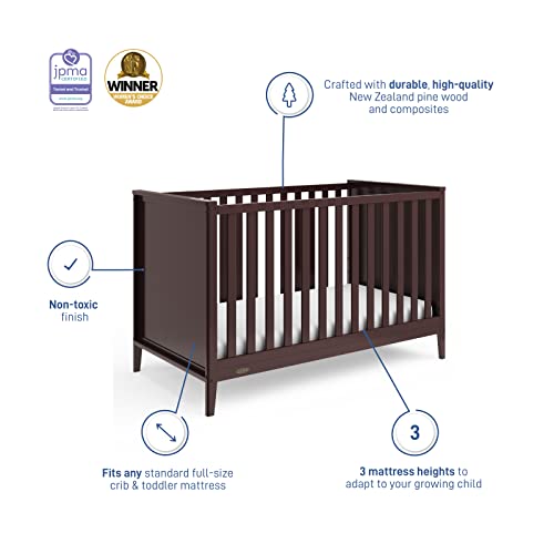 Graco Melbourne 3-in-1 Convertible Crib (Espresso) β Converts from Baby Crib to Toddler Bed and Daybed, Fits Standard Full-Size Crib Mattress, Adjustable Mattress Support Base