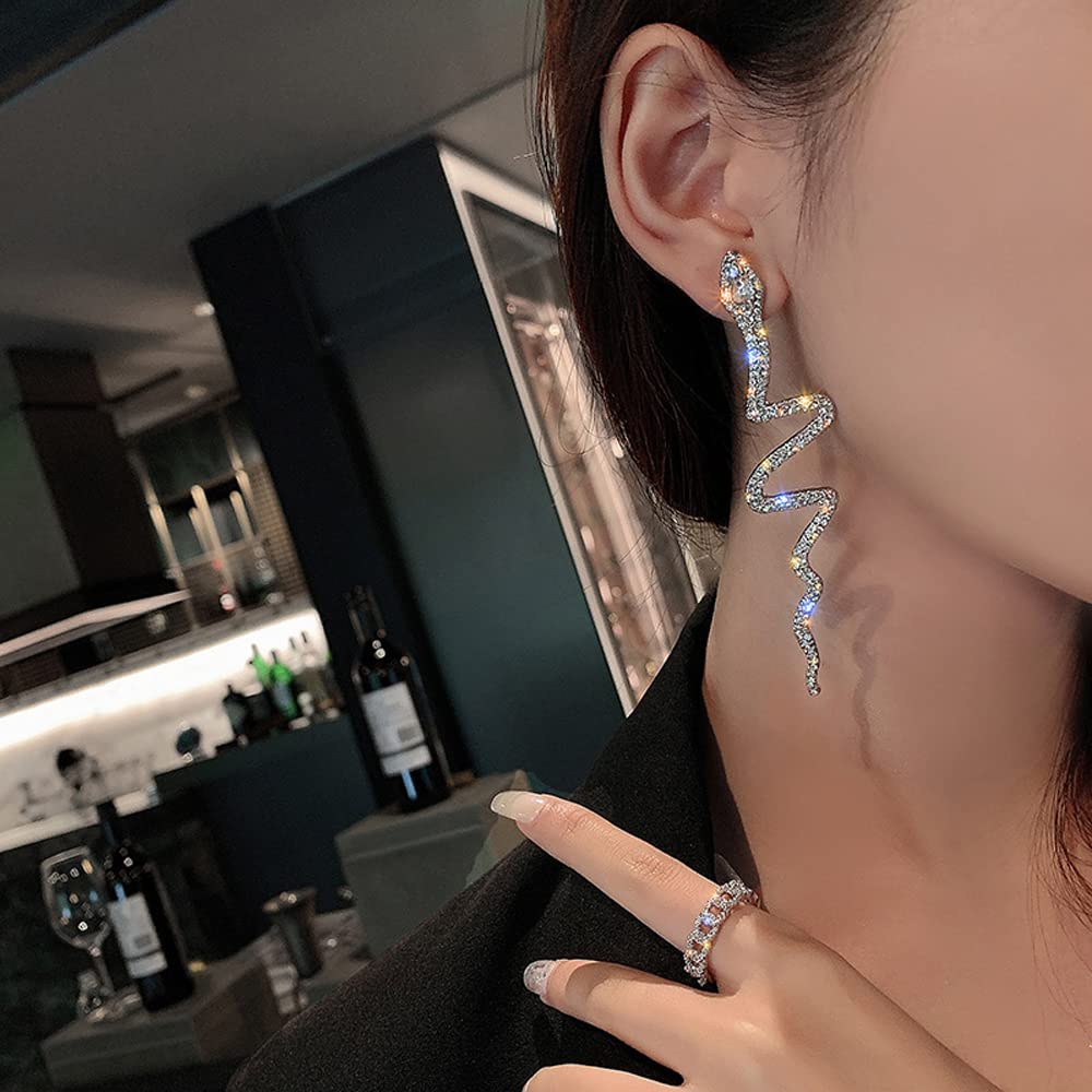 Girlssory Vintage Earrings Snake Earrings Studs Dangle Earrings Long Silver Dangle Earrings Gold Snake Stud Earrings Snake Jewelry for Women (Silver A)