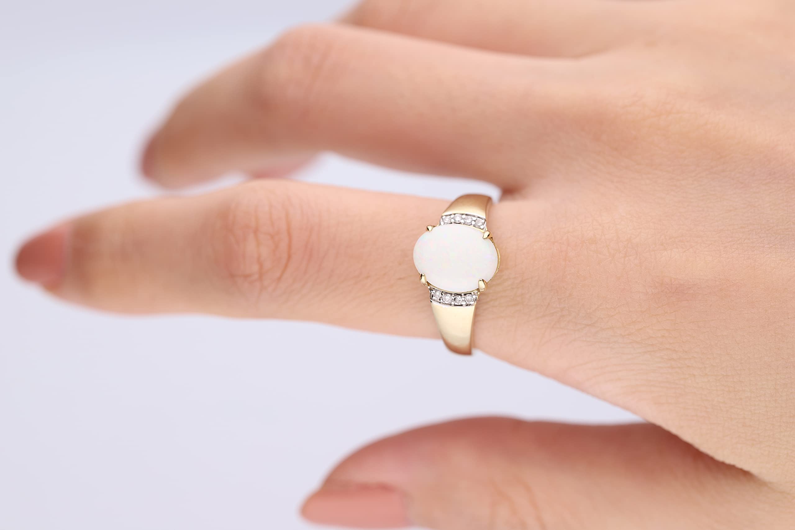 Gin & Grace 10K Yellow Gold Natural Australian Opal & Diamond (I1,I2) Statement Propose Promise Ring for Women