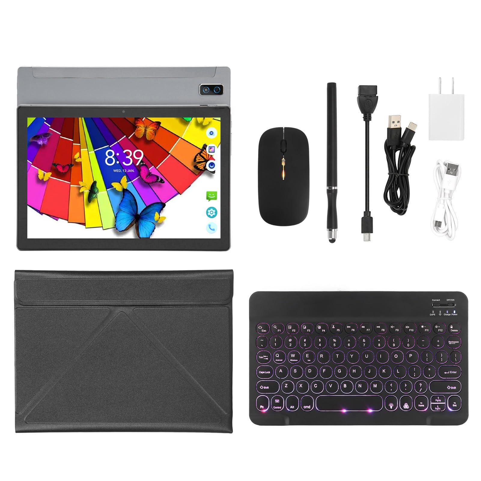 HEEPDD Tablet PC, Office Tablet 8GB RAM 128GB ROM 10in FHD IPS Octa Core with Keyboard Mouse for Travel (Grey)