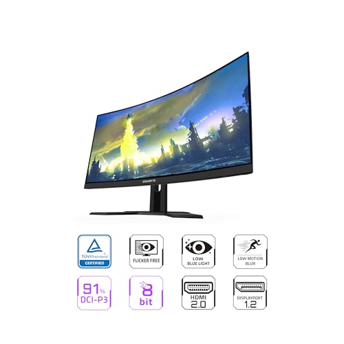 GIGABYTE G27FC A (27" 165Hz 1080P Curved Gaming Monitor, 1920 x 1080 VA 1500R Display, 1ms (MPRT) Response Time, 91% DCI-P3, FreeSync Premium, 1x Display Port 1.2, 2x HDMI 1.4)