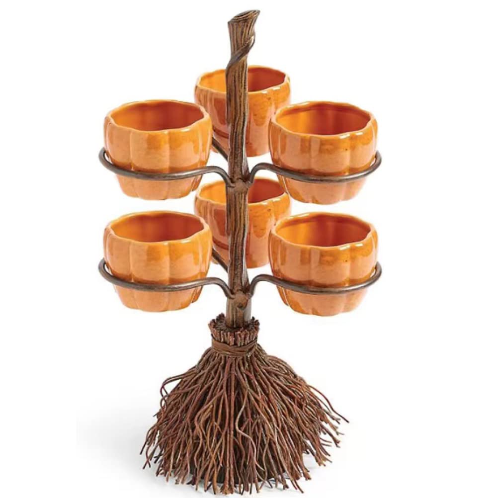 Halloween Pumpkin Snack Bowl Stand,Pumpkin Bowls on Broom,Collapsible Party Trays,Candy Holder Bowl Halloween Party Favor Supplies,Perfect for Serving Snacks,Salad,Dessert,Creative Party Props Decor