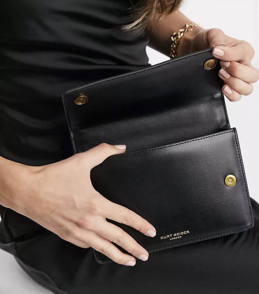 Kurt Geiger Women’s Shoreditch Gold Weave Black Leather Chain Strap Small Crossbody Bag