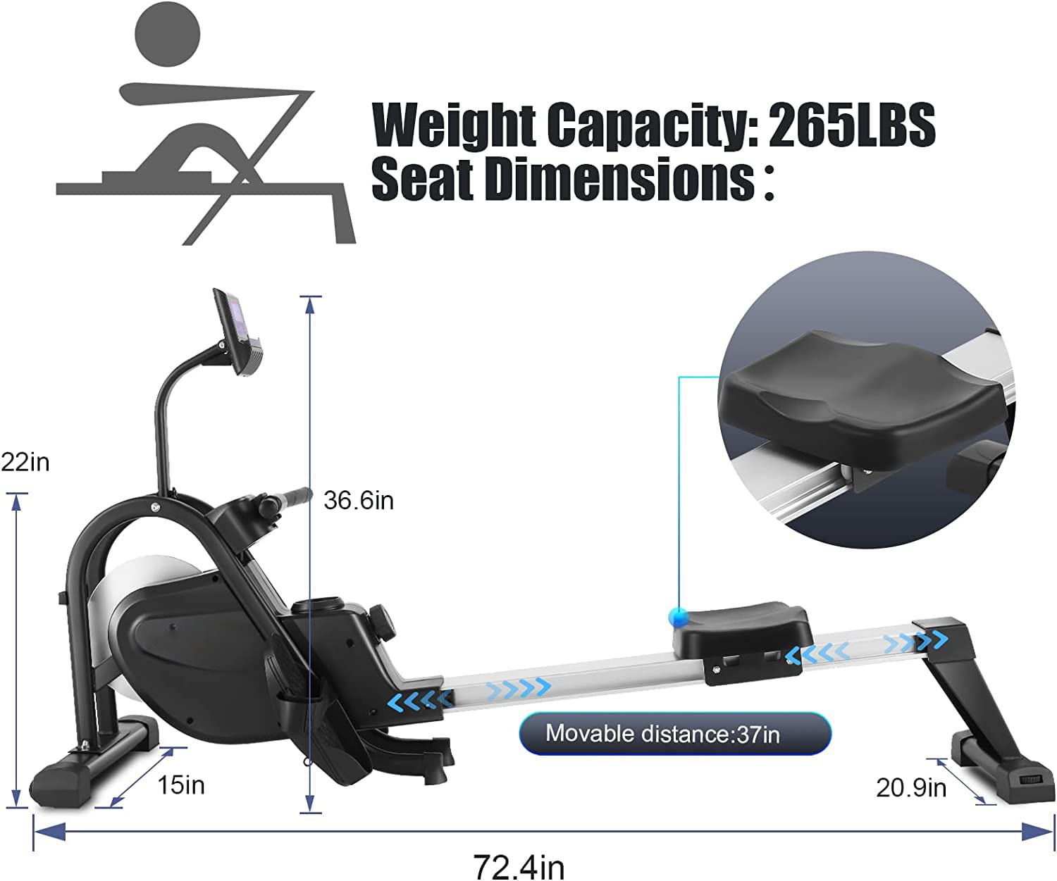 HIROLLOP Rowing Machines for Home Use, Magnetic Folding Rowing Machines 265 LB Weight Capacity, Hyper-Quiet Compact Foldable Rower Machine with 10 Level Resistance, LCD Monitor, and Tablet Holder