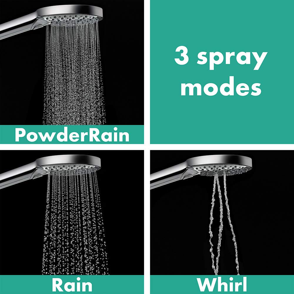 hansgrohe Raindance Select S Low Flow 5-inch Handheld Shower Head Modern 3 -Spray PowderRain, Rain, Whirl 26036001