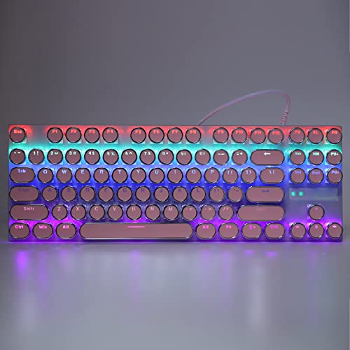 Mechanical Gaming Keyboard, 87 Keys 26 RGB Backlit USB Wired Keyboard Waterproof with Red Switches for Win ME, for Win2000, for Win XP, for Vista, for Win7, for Win8, for(Pink Electroplating Punk)