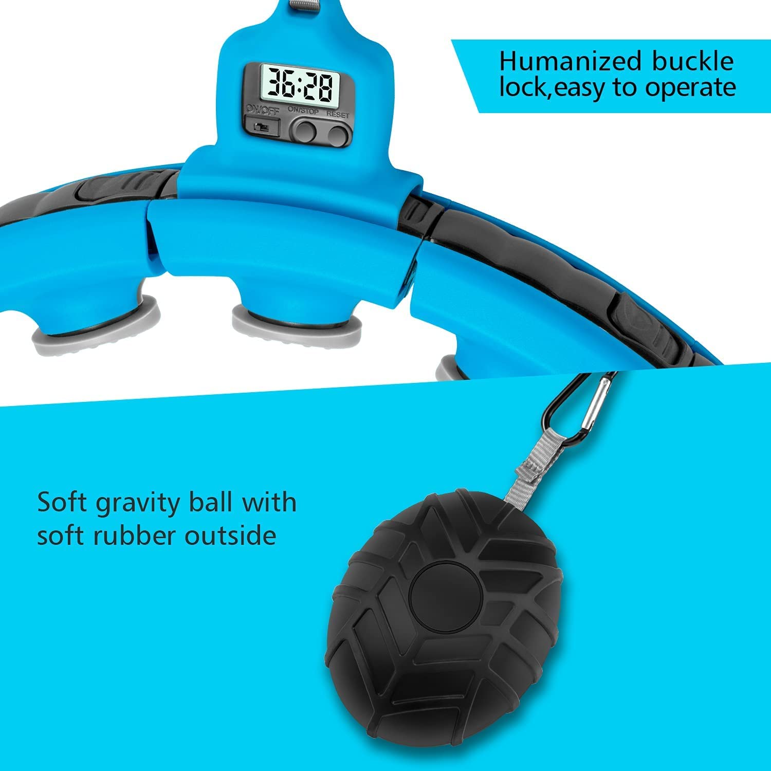 HAOYING Smart Weighted Fitness Hula Hoops for Adults ,Non-Falling Detachable Exercise Hoop with Timer and Jump Rope as Gift(Blue)