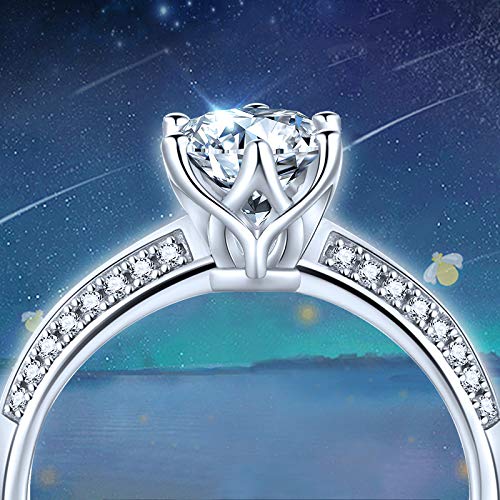 Gemorie Women's Moissanite 1 Carat Brilliant Round Center Stone Split Shank Pavé Ring in Hypoallergenic Sterling Silver (6)