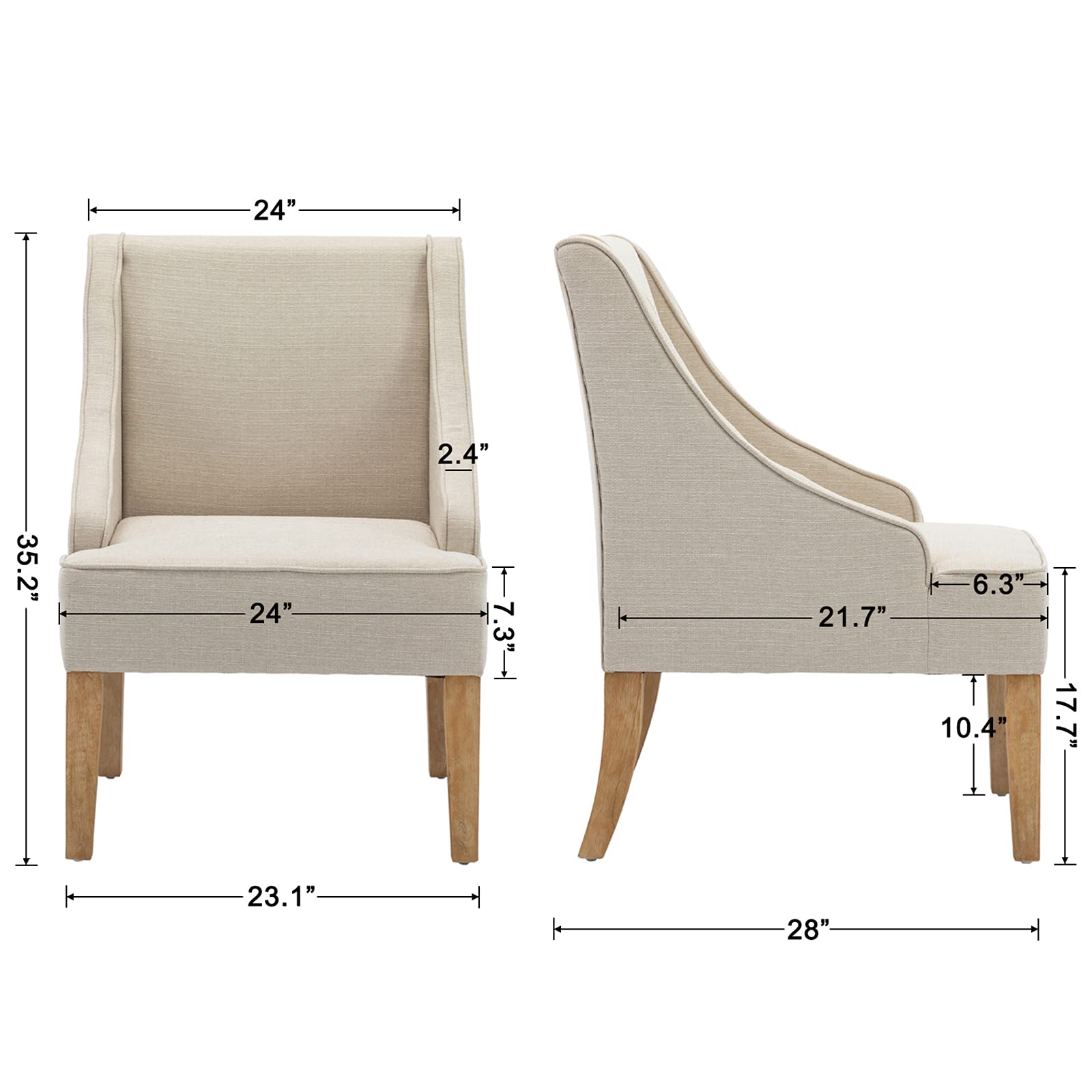 Guyou Mid-Century Accent Living Room Chair Fabric Wingback Chair, Solid Wood Upholstered Armchairs for Bedroom/Vanity/Conference Room (Beige)