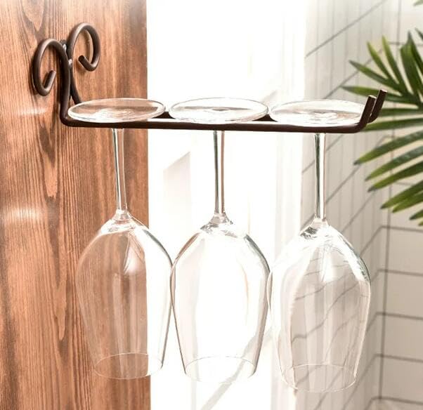 Glass Cup Organizer for Kitchen Cabinets Wine Glass Rack Goblet Cup Stemware Bar Holder Shelf Hanger Or Wine Bottle Storage Rack High Shelf Storage Box Can Water Bottle (Black, One Size)