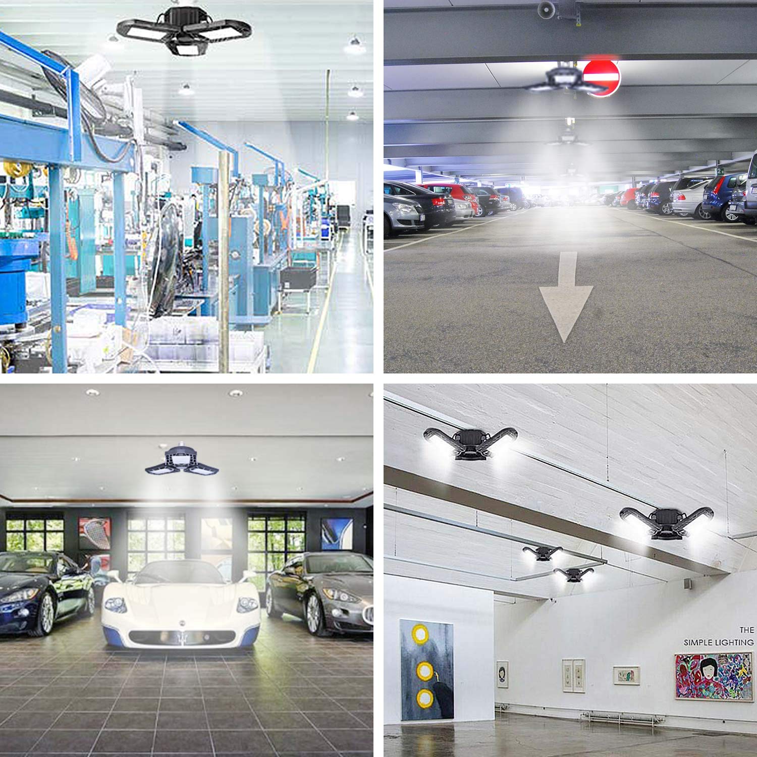 HANJION Garage Light LED Garage Light E26/E27 Garage Lights 100W Deformable LED Garage Lighting with 3 Adjustable Panels 6000K Daylight White , 10000LM LED Shop Lights for Garage, Barn, Shop