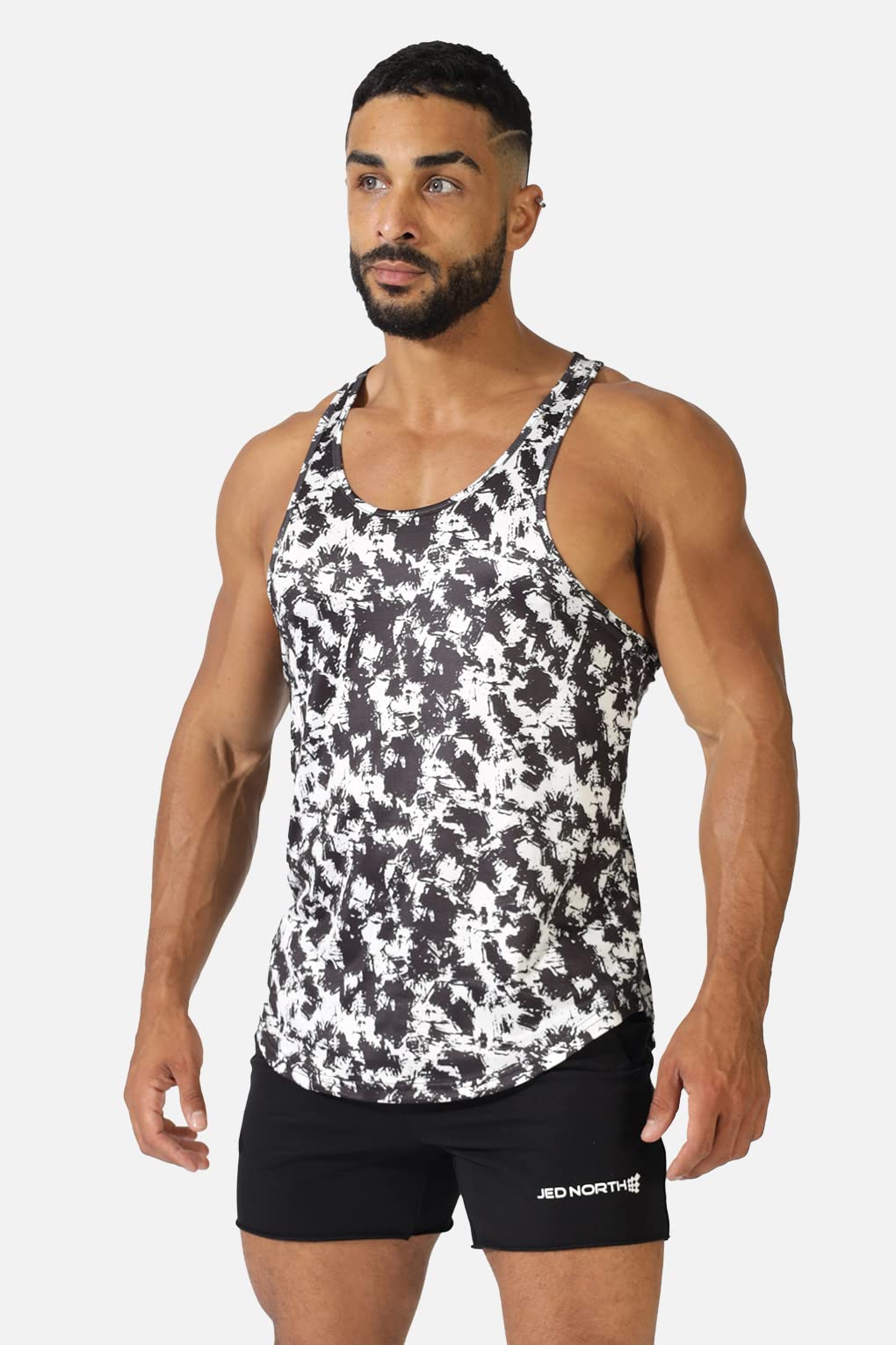 Jed North Men's Graphic Bodybuilding Tank Tops Gym Stringers Racerback,AbstractBlackWhite,Medium