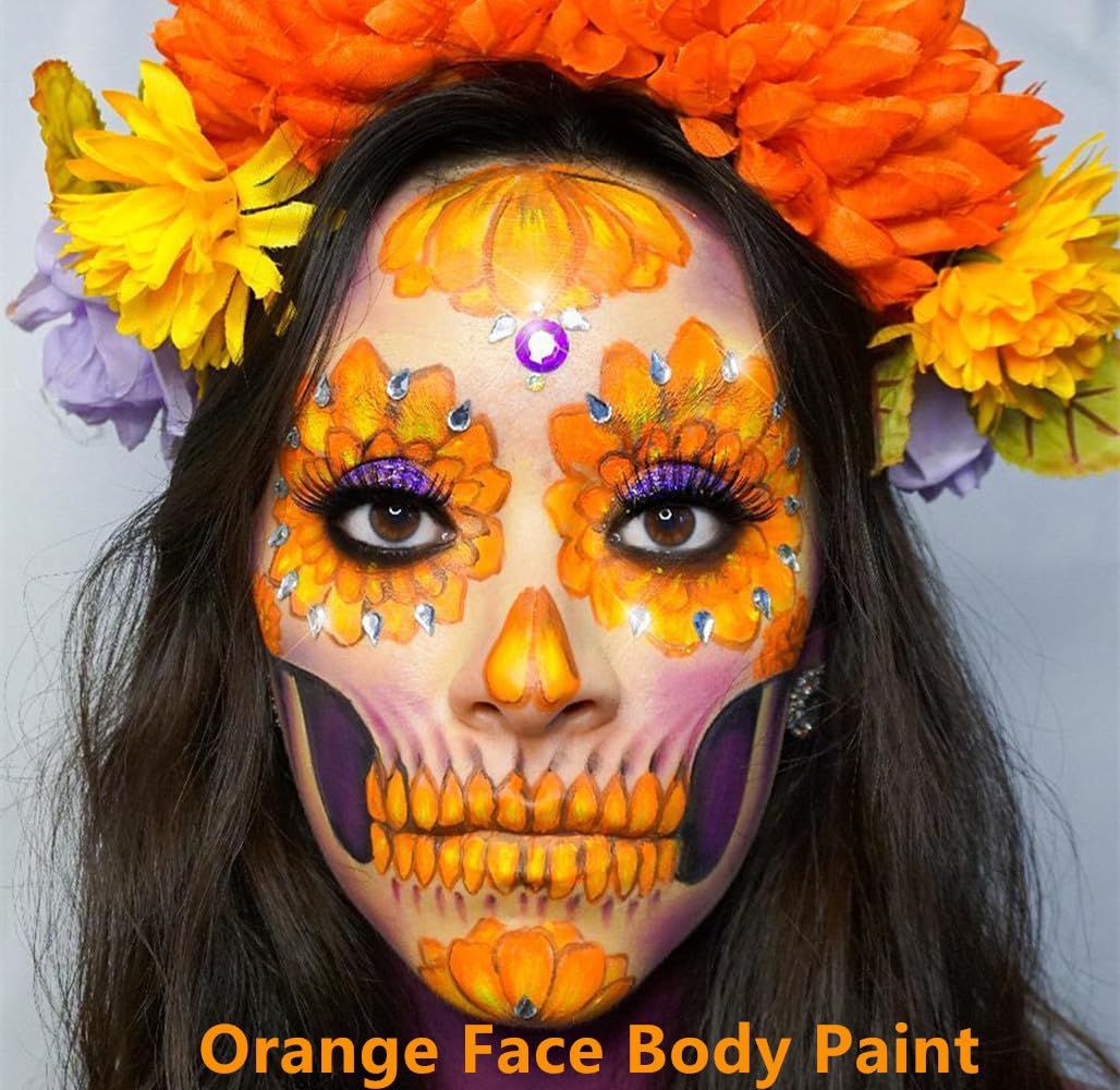 Go Ho Cream-Blendable Orange Face Paint Stick (1.06 Oz),Orange Full Body Paint Makeup Stick for Adults Children Halloween Cosplay SFX Makeup,Waterproof Orange Eye Black Stick