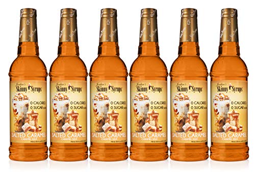 Jordan's Skinny Syrups Sugar Free Coffee Syrup, Salted Caramel Flavor Drink Mix, Zero Calorie Flavoring for Chai Latte, Protein Shake, Food & More, Gluten Free, Keto Friendly, 25.4 Fl Oz, (Pack of 6)
