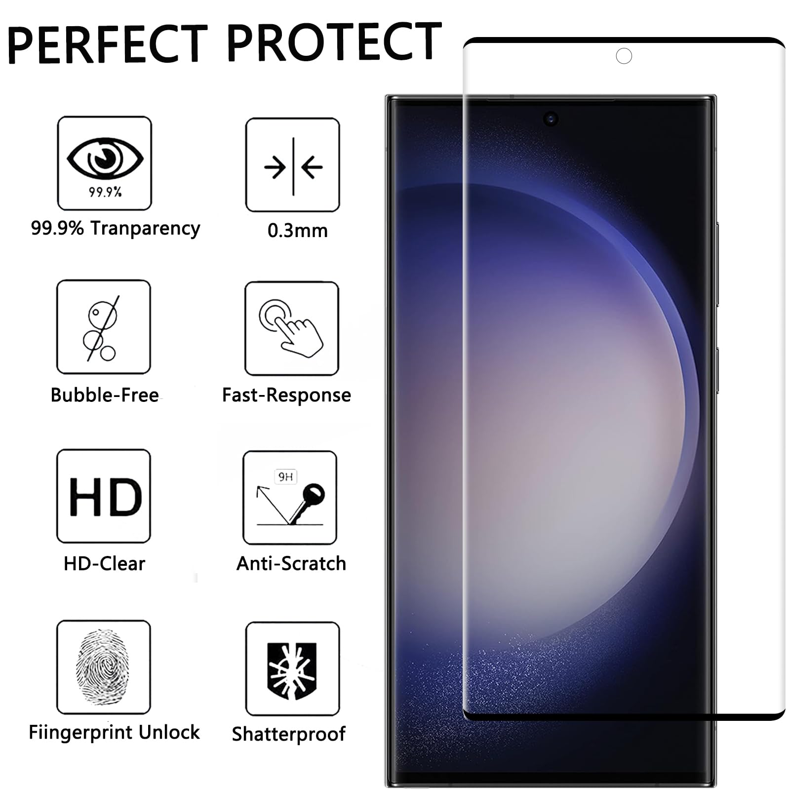 GUMANYU [2+2 Pack] Galaxy S23 Ultra 5G Tempered Glass Screen Protector, Support Ultrasonic Fingerprint, Anti-Scratch, 9H Hardness, 3D Full Coverage for Samsung Galaxy S23 Ultra Screen Protector